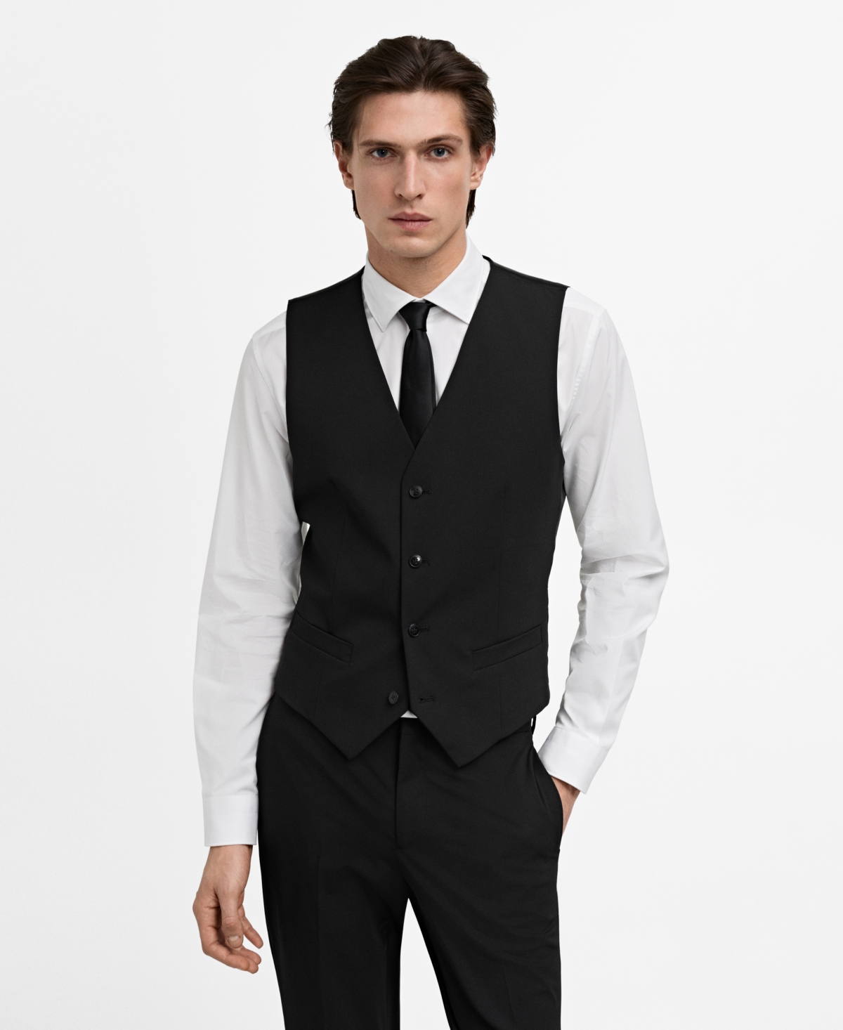 Click here for Mango Mens Paris Super Slim-Fit Suit Vest - Black prices