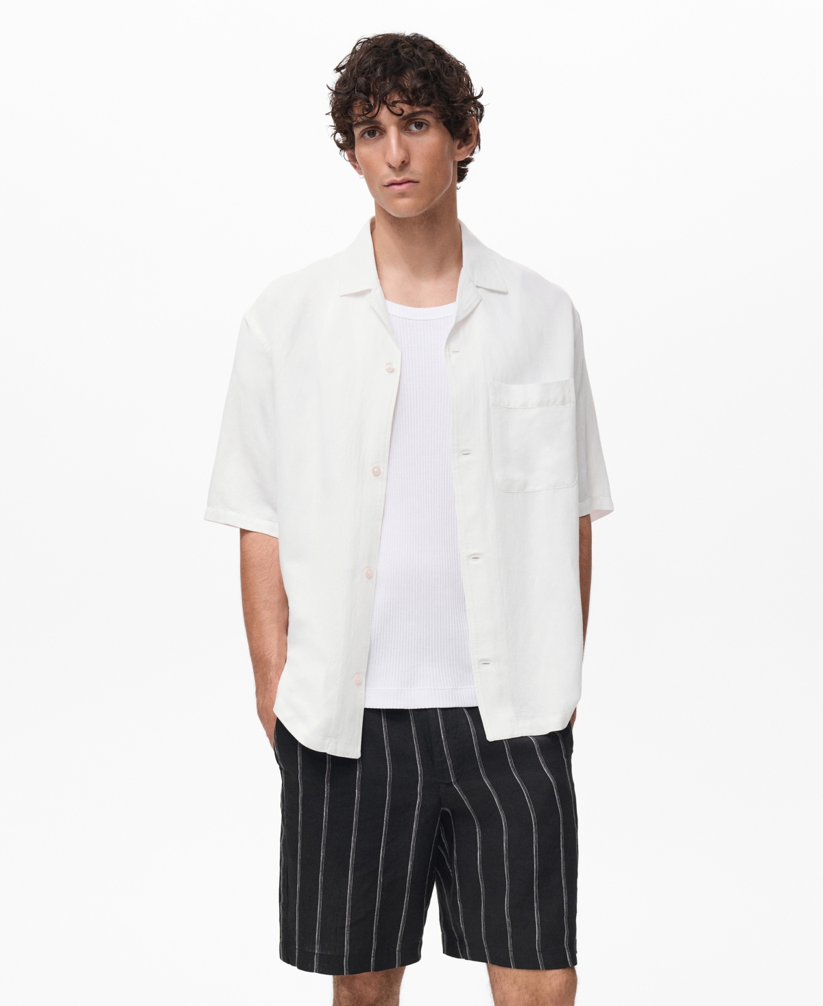 Click here for Mango Mens Regular-Fit Linen Blend Shirt - Off Whi... prices
