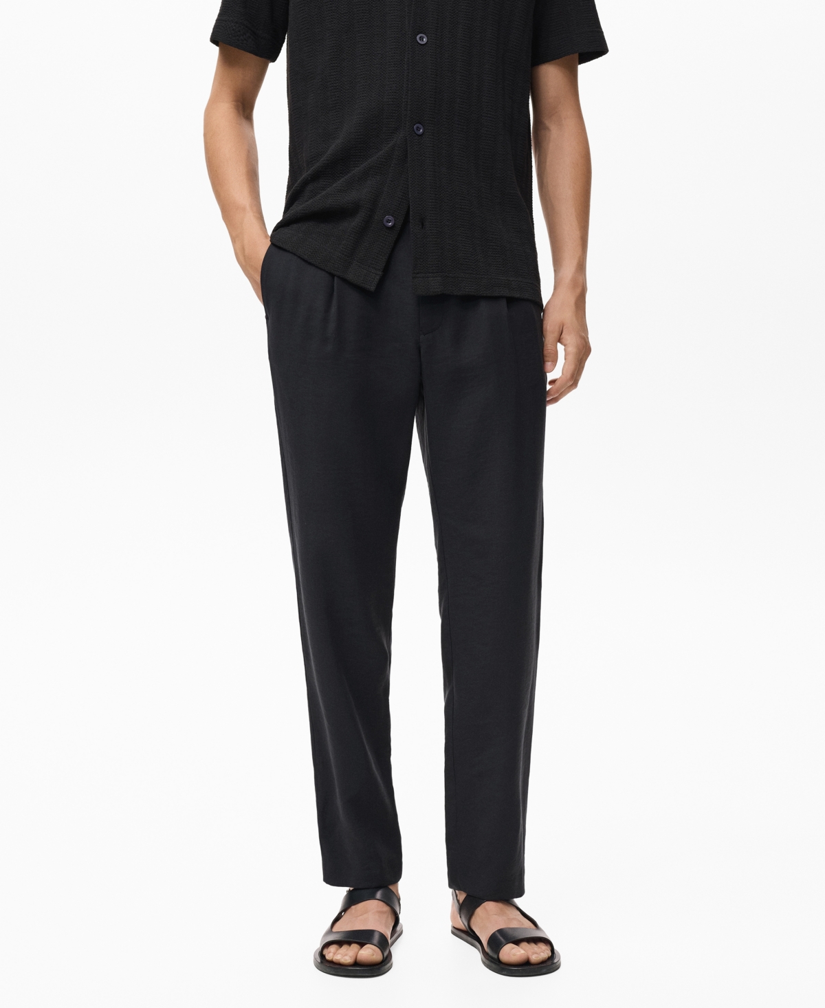 Click here for Mango Mens Straight-Fit Pleated Pants - Black prices