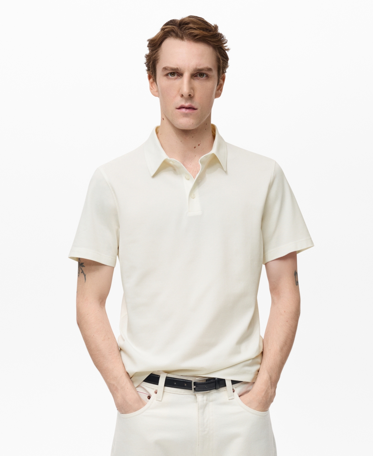 Click here for Mango Mens Slim-Fit Cotton-Pique Polo Shirt - Off... prices