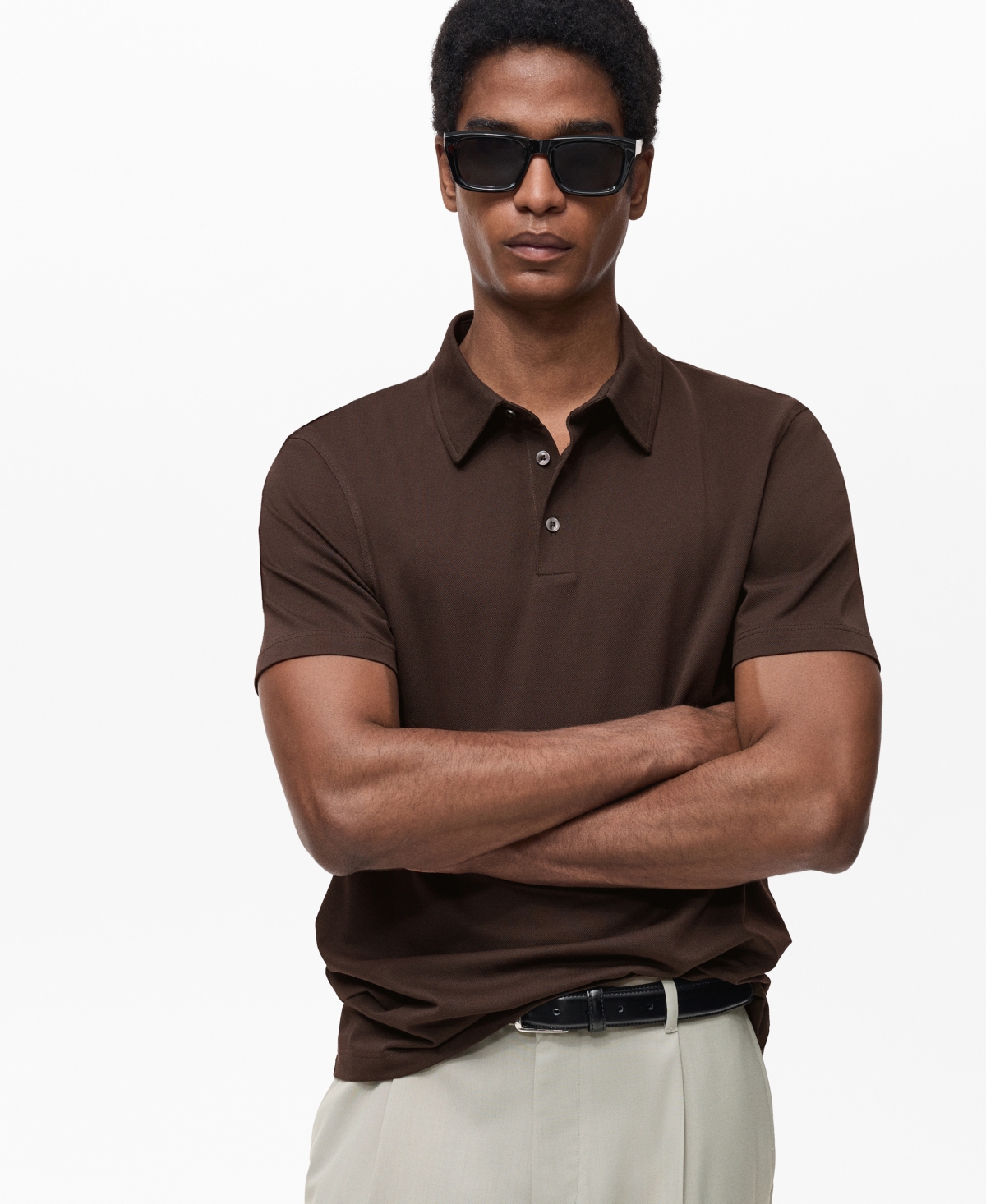 Click here for Mango Mens Slim-Fit Cotton-Pique Polo Shirt - Choc... prices