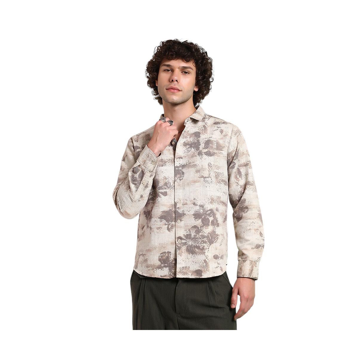 Click here for Campus Sutra Mens Nonlinear-Tactile Shirt - Beige/... prices