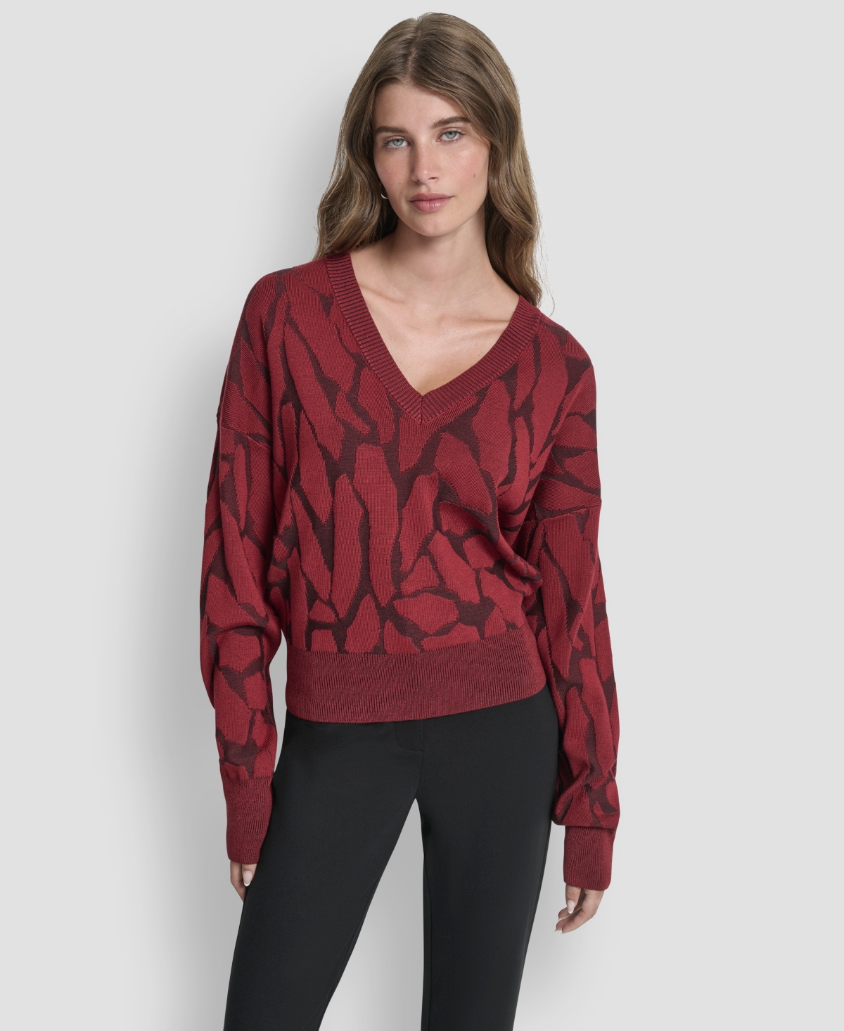 Click here for Dkny Womens Textured Long Sleeves Sweater - Merlot prices