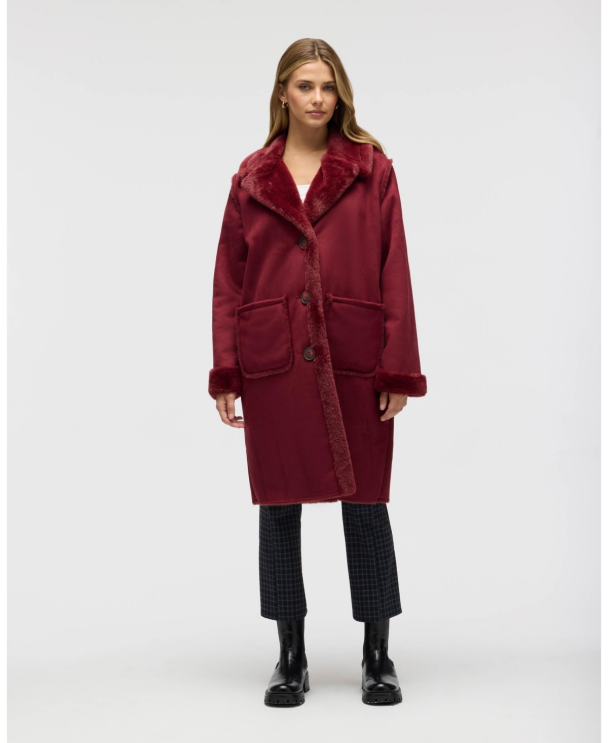 Click here for Nvlt Womens Longline Faux Shearling Coat - Winetas... prices