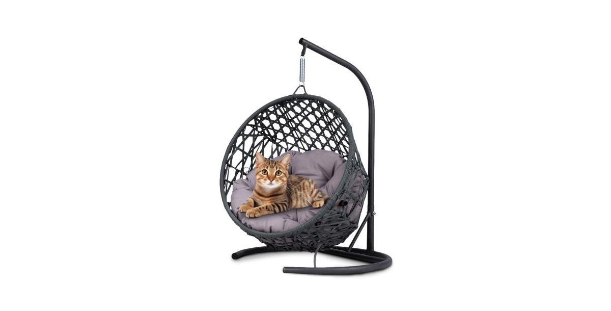 Click here for Gray Rattan Cat Swing Bed with Stand and Cushion f... prices