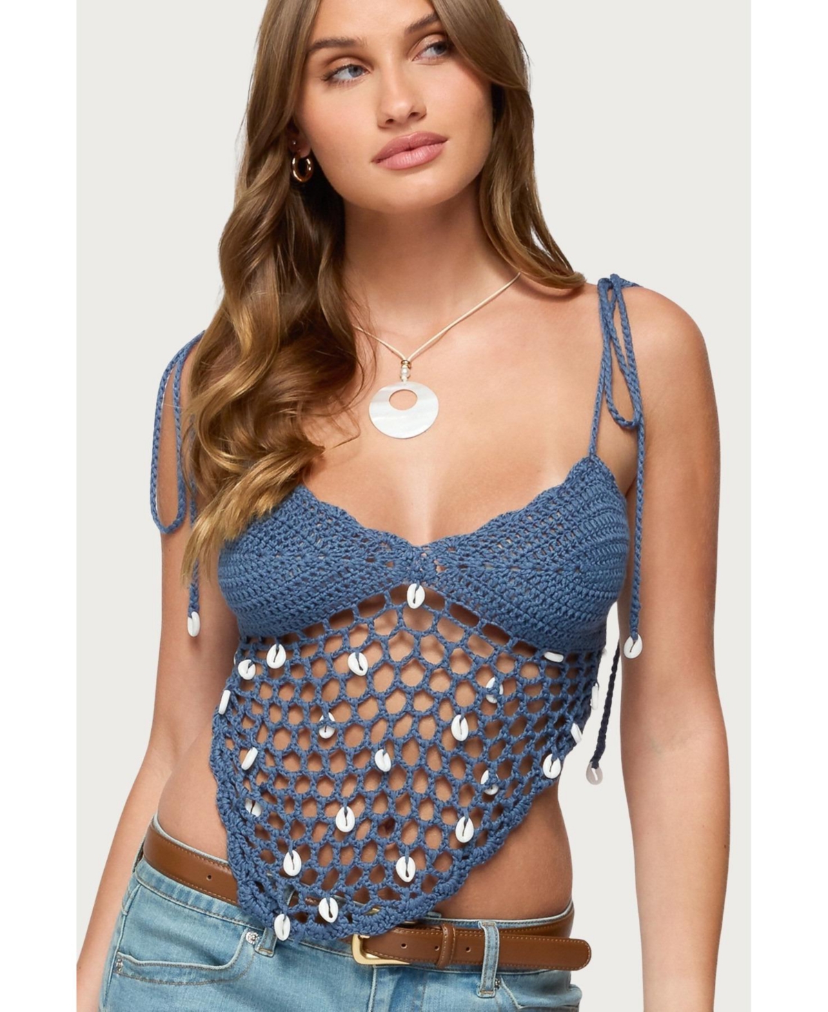 Click here for Edikted Womens Shelley Asymmetric Crochet Top - Bl... prices