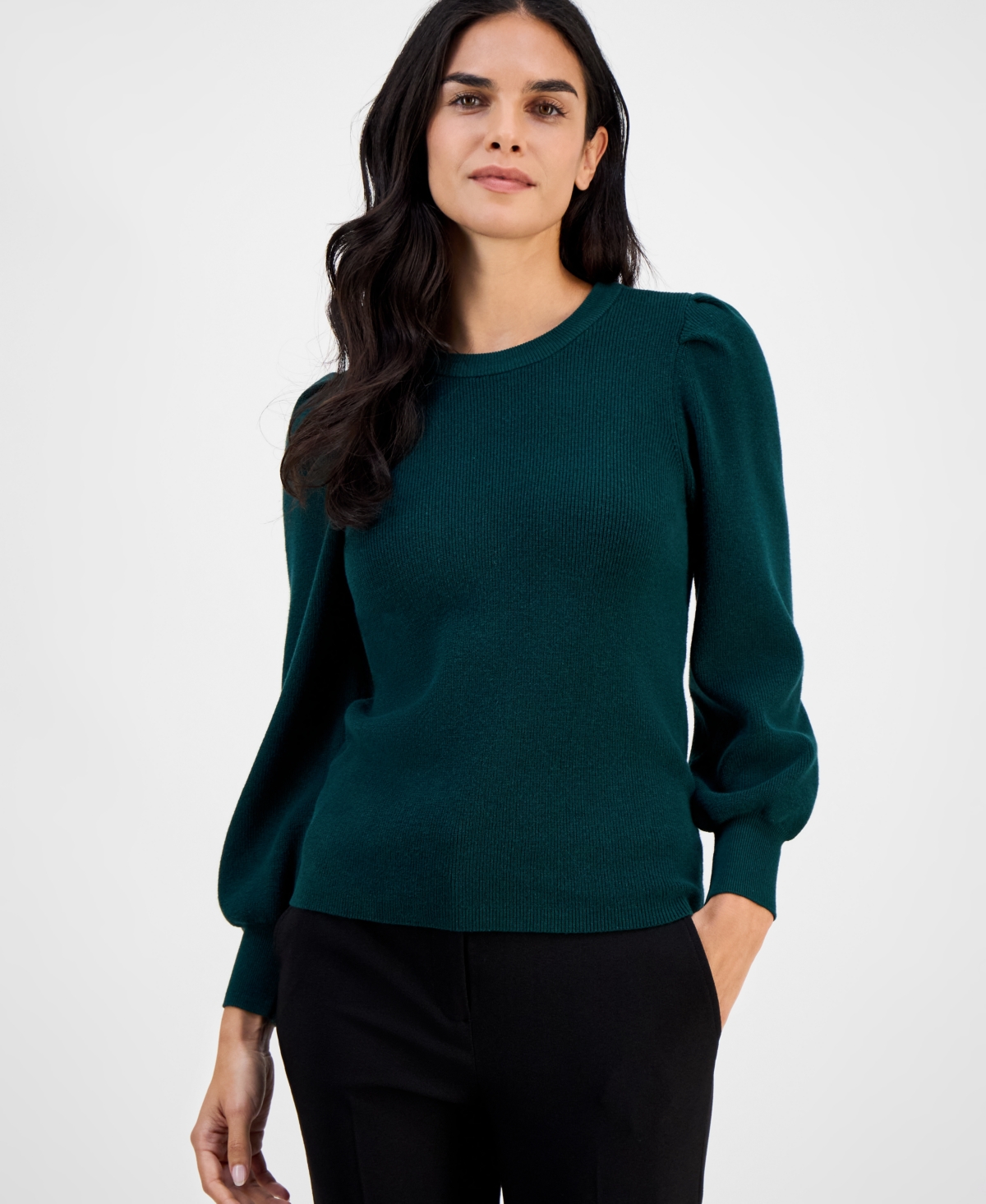 Click here for Ak Anne Klein Petite Crewneck Long-Puff-Sleeve Swe... prices