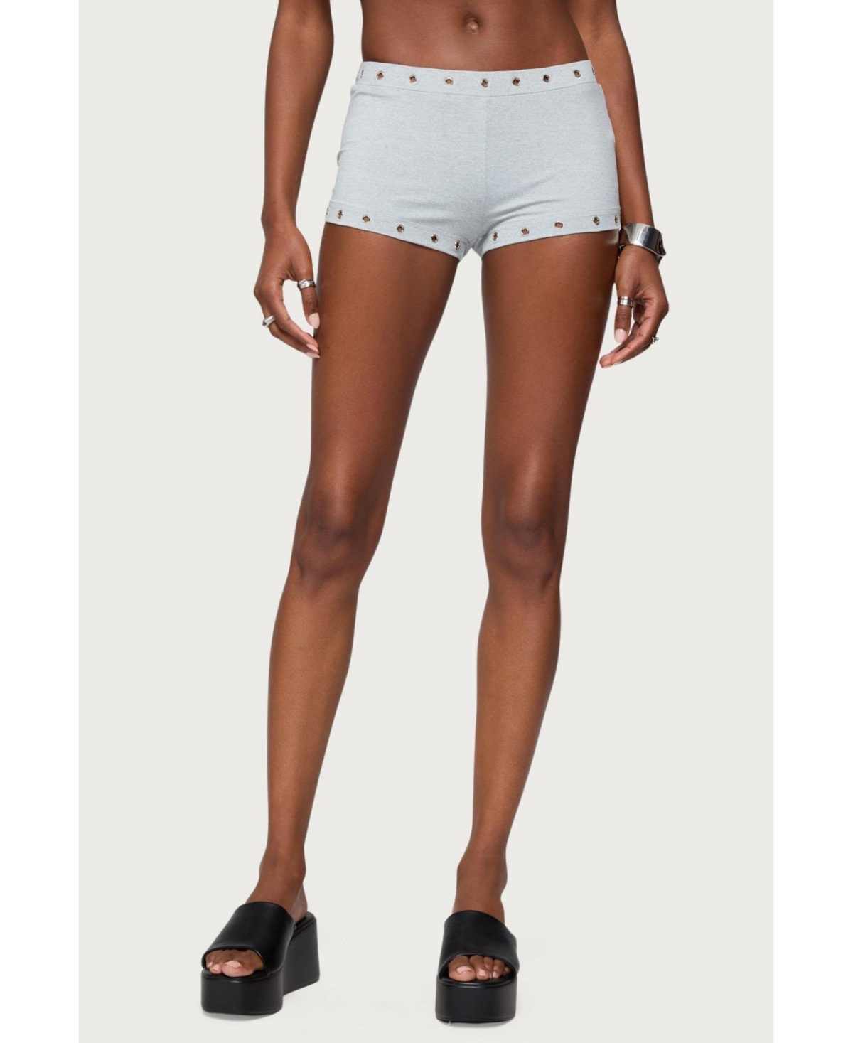 Click here for Edikted Womens Neriah Grommet Micro Shorts - Gray-... prices