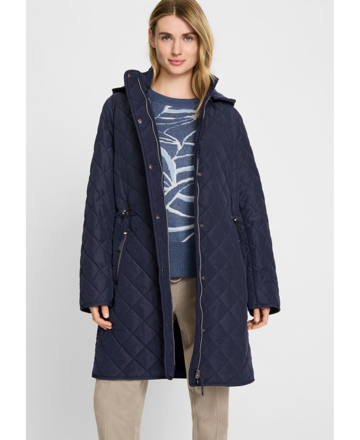 Click here for Olsen Womens Longline Quilted Coat - Ink blue prices