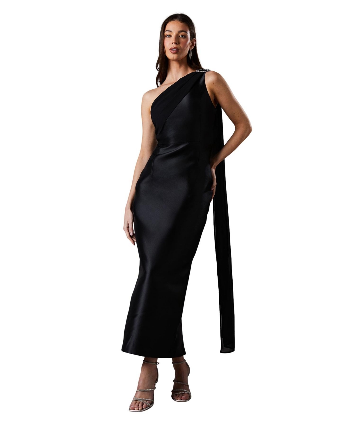 Click here for Coast Womens One Shoulder Twill Gown - Black prices