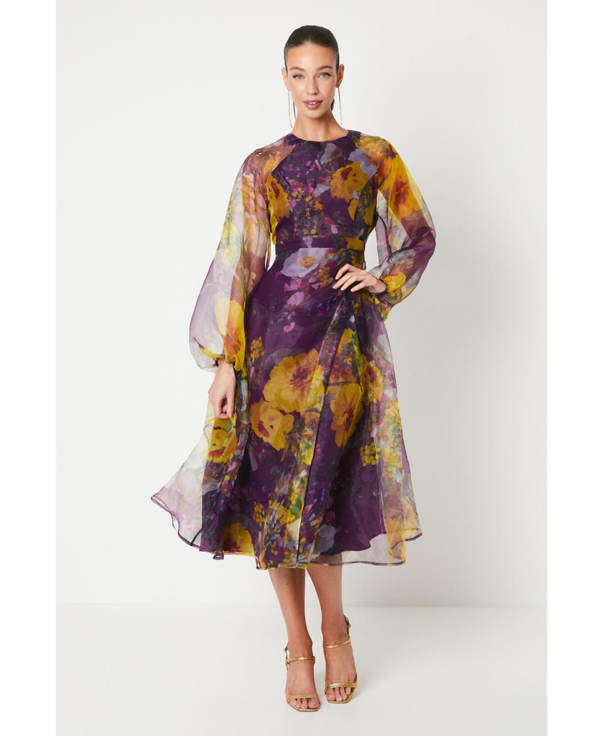 Click here for Coast Womens Organza Puff Sleeve Midi Dress - Purp... prices