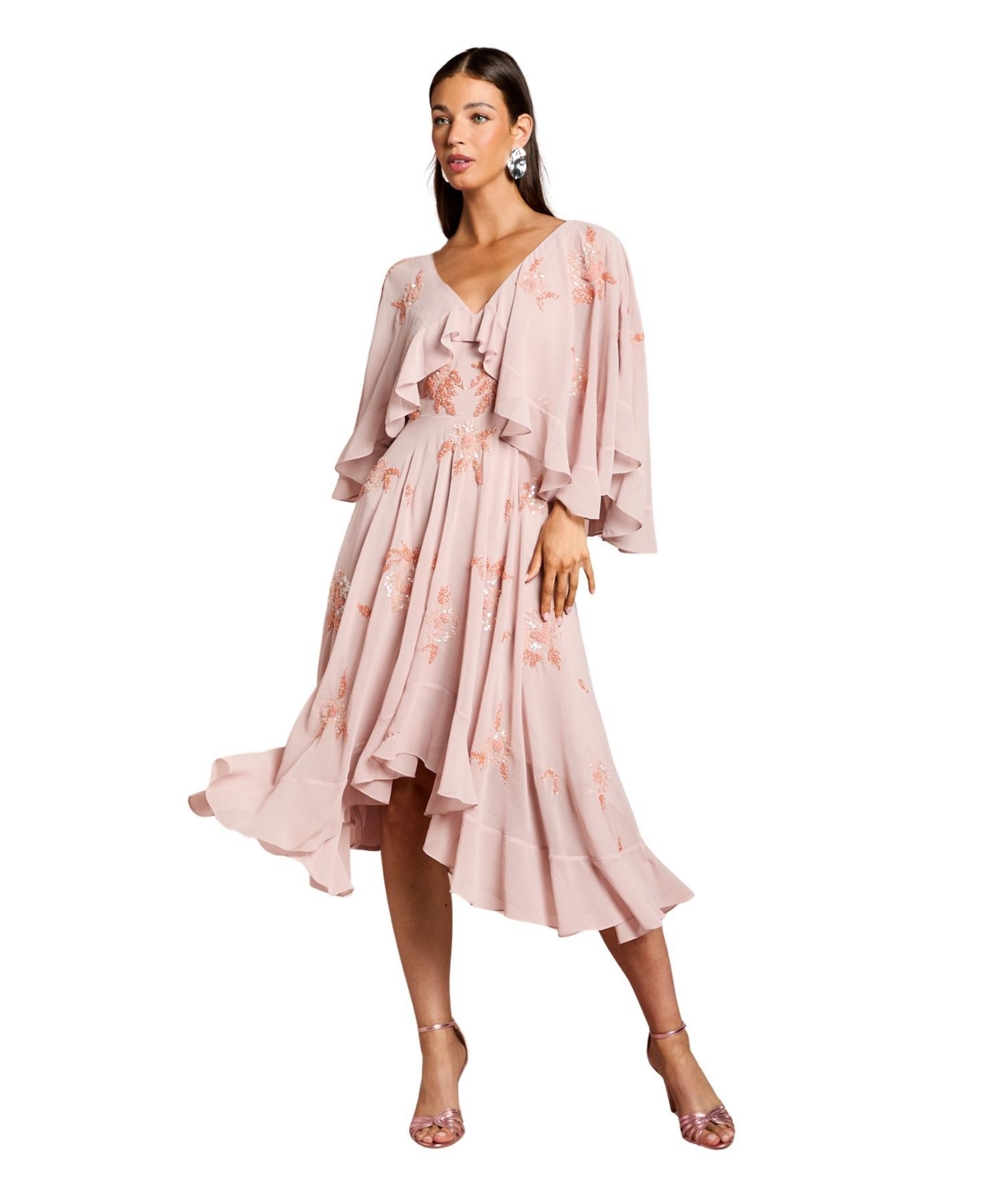 Click here for Coast Embellished Frill Cape Midi Dress - Nude prices