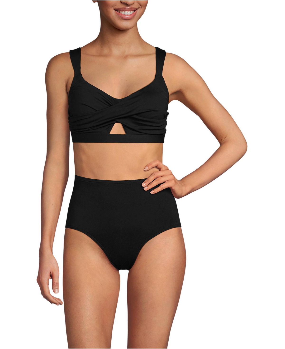 Click here for Lands End Womens Twist Front Bikini Top - Black prices