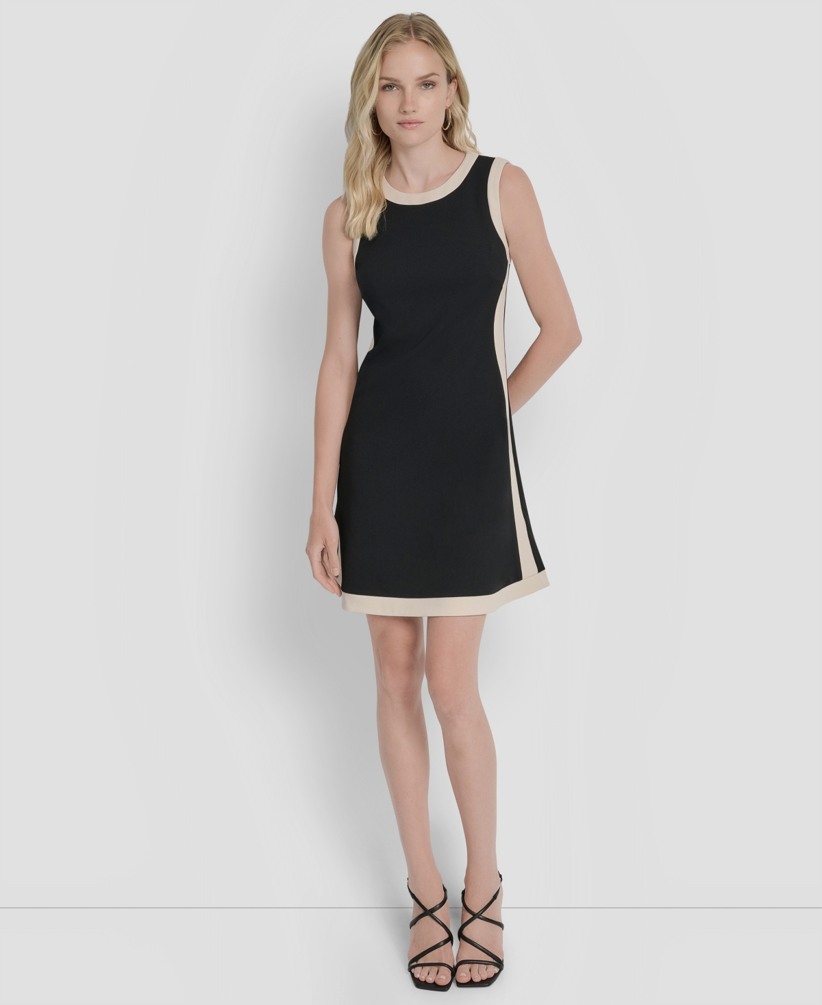 Click here for Dkny Sleeveless Color Blocked Mini Dress - Black/B... prices