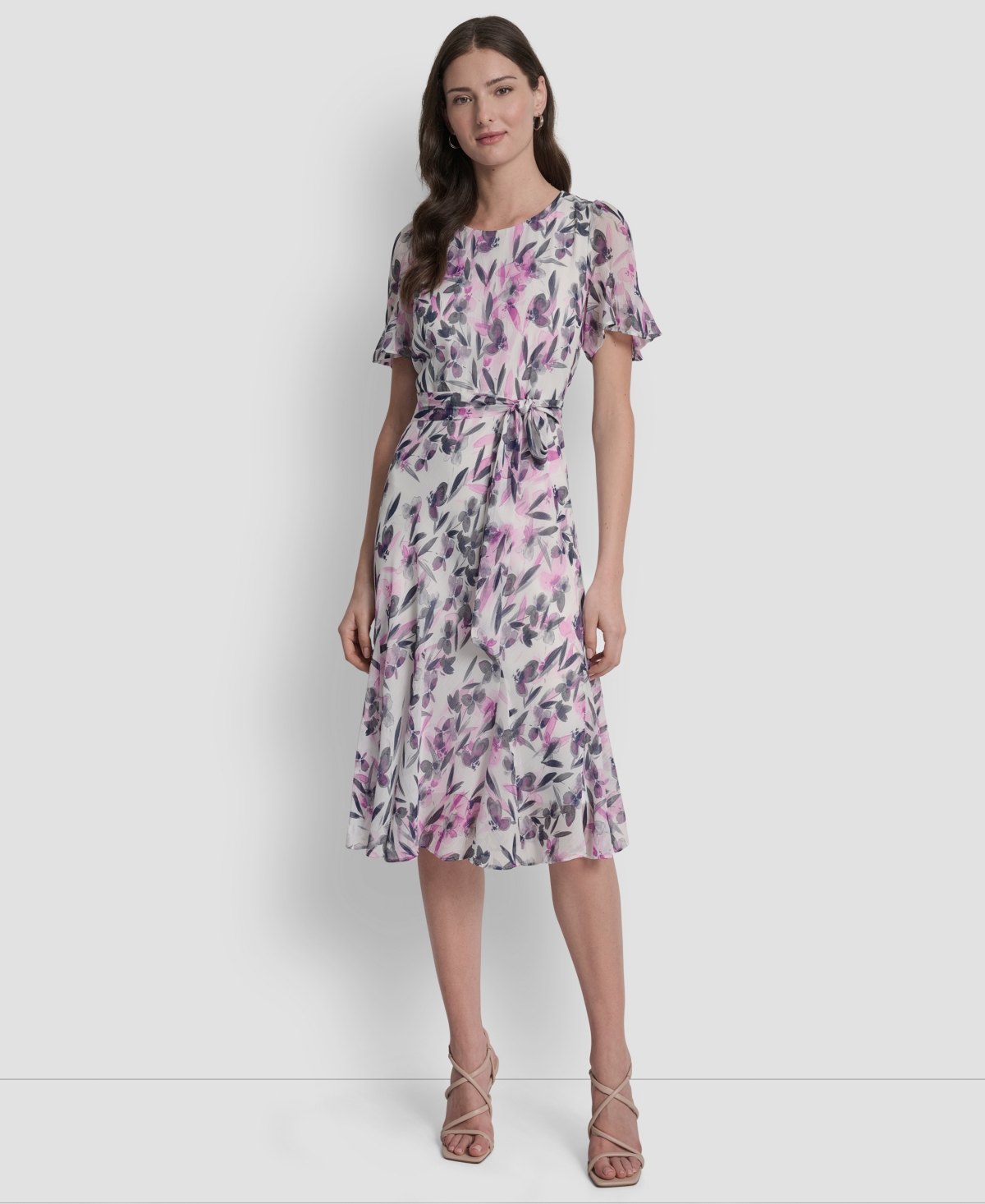 Click here for Dkny Womens Printed Midi Dress - Cream/Raspberry prices