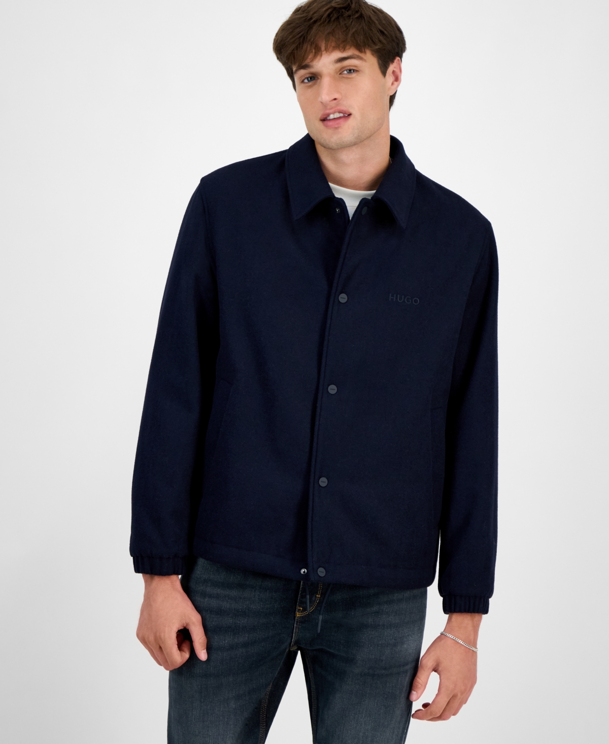 Click here for Hugo Boss Mens Baksi Slim-Fit Coach Jacket - Navy prices