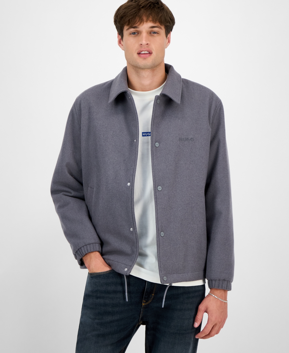 Click here for Hugo Boss Mens Baksi Slim-Fit Coach Jacket - Gray prices