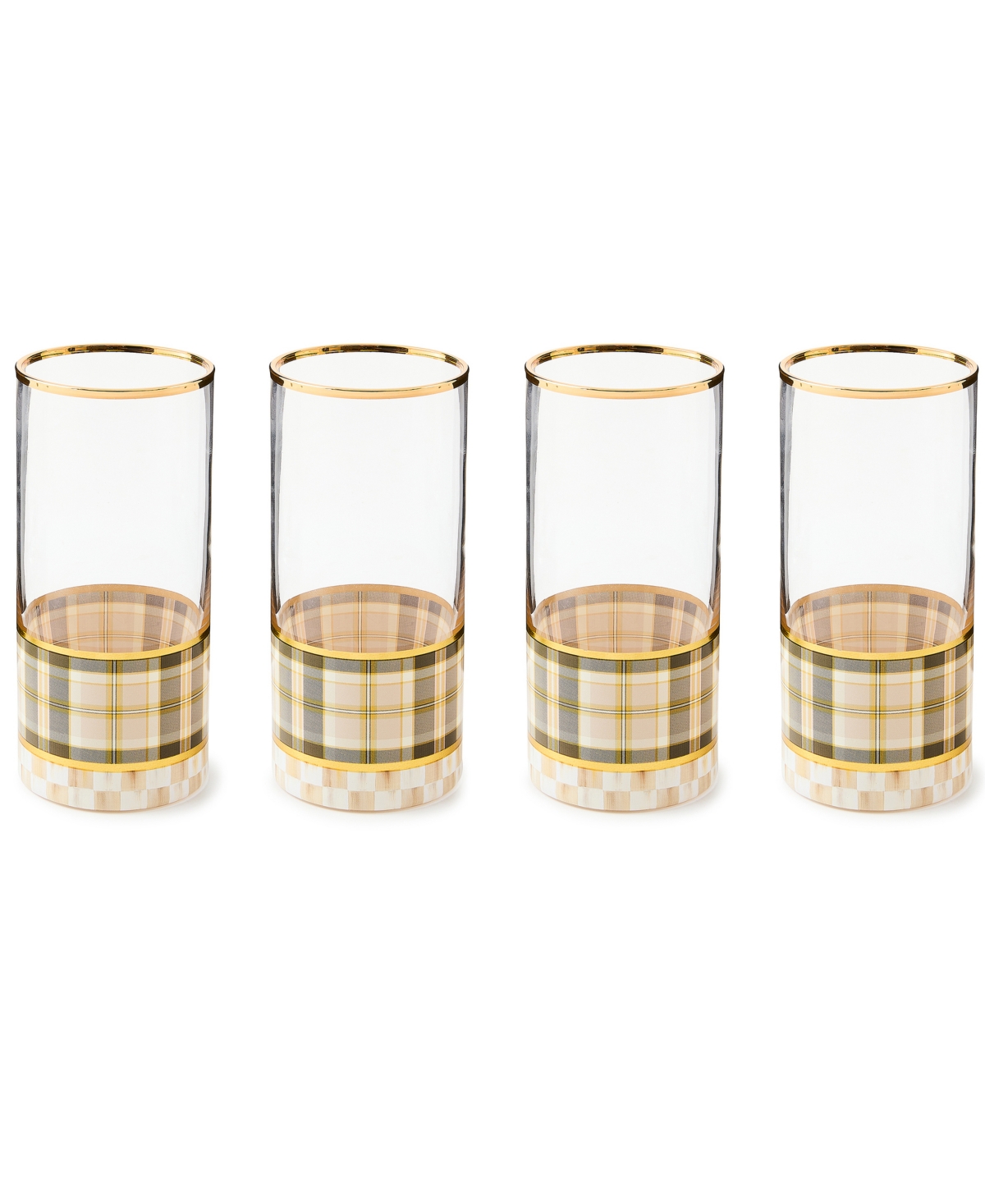 MacKenzie-Childs Tartan Mocha Highball Glass  Set of 4 - Multi