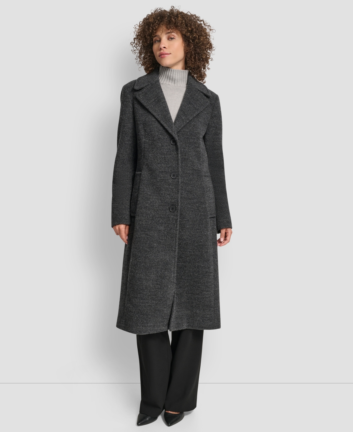 Click here for Dkny Womens Maxi Boucle Notch Collar Coat - Charco... prices