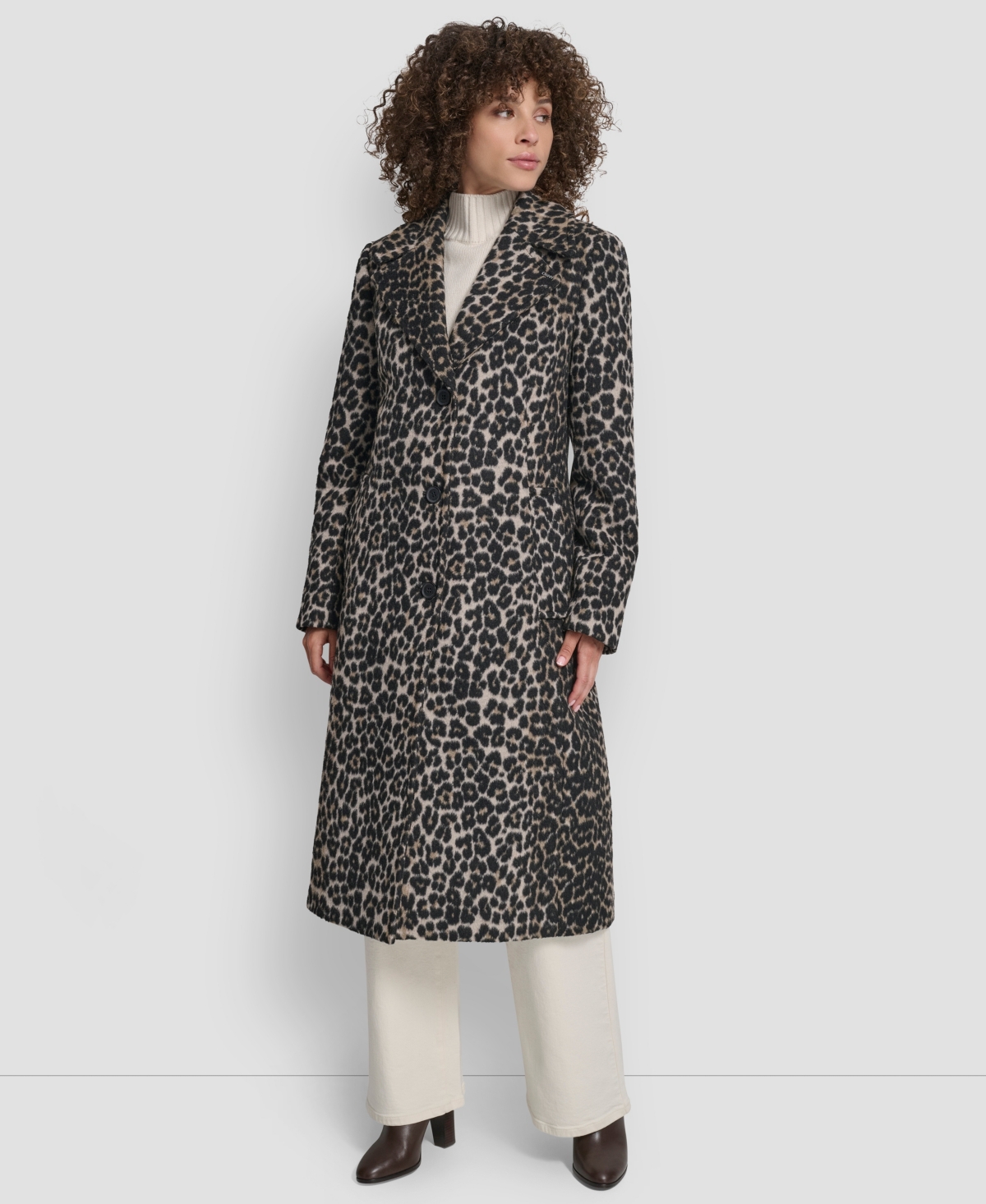Click here for Dkny Womens Maxi Boucle Notch Collar Coat - Leopar... prices