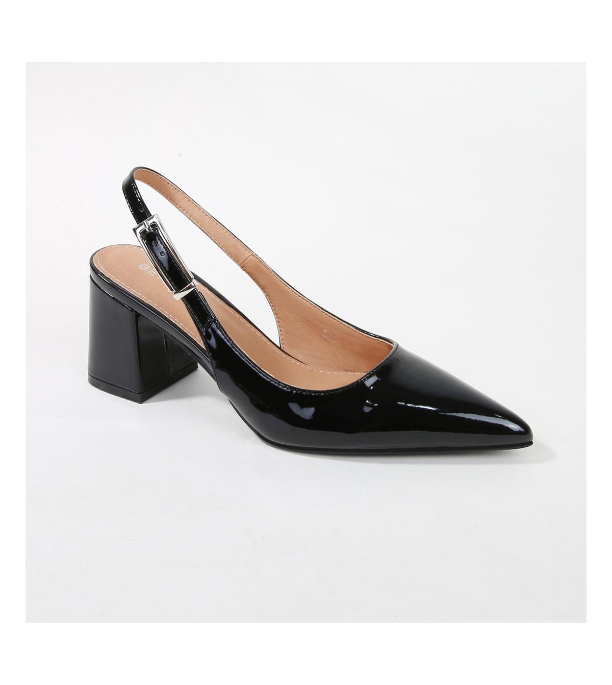 Click here for Berness Cai Patent Block Heel Slingback - Black prices