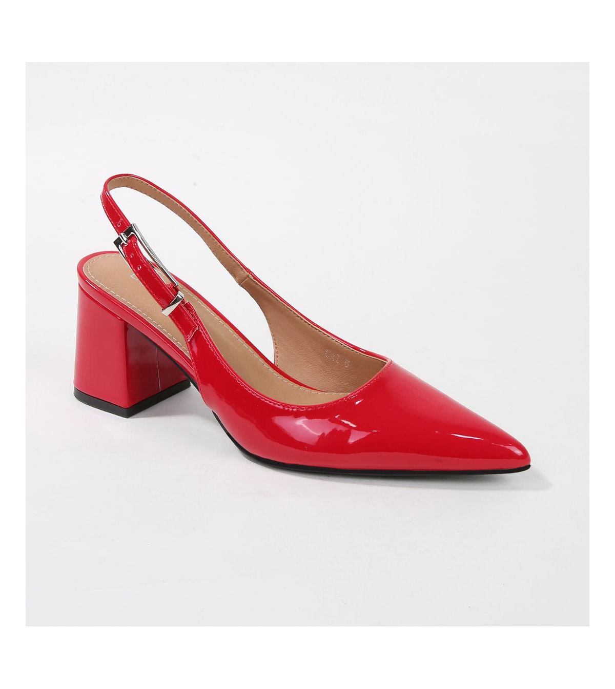 Click here for Berness Cai Patent Block Heel Slingback - Red prices