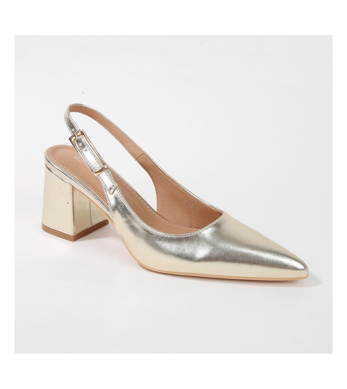 Click here for Berness Cai Patent Block Heel Slingback - Gold prices