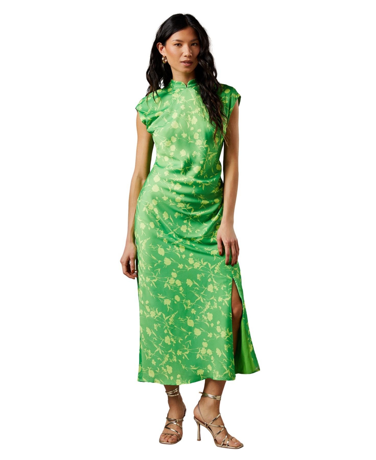 Click here for Warehouse Womens Crinkle Satin Button Side Midi Dr... prices
