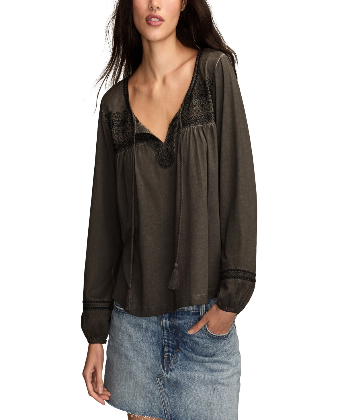Click here for Lucky Brand Womens Long Sleeve Peasant Top - Raven prices