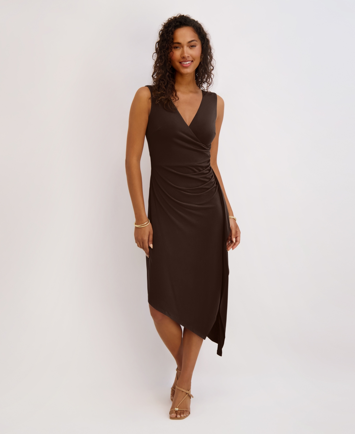 Click here for kensie Womens Asymmetrical Midi Dress - Chocolate prices