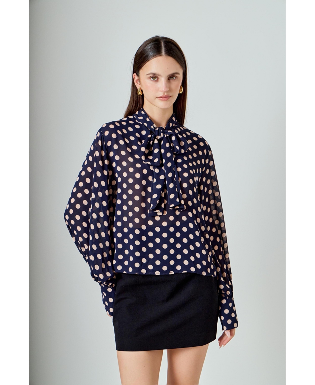 Click here for endless rose Womens Polka Dot Neck Bow Top - Navy/... prices