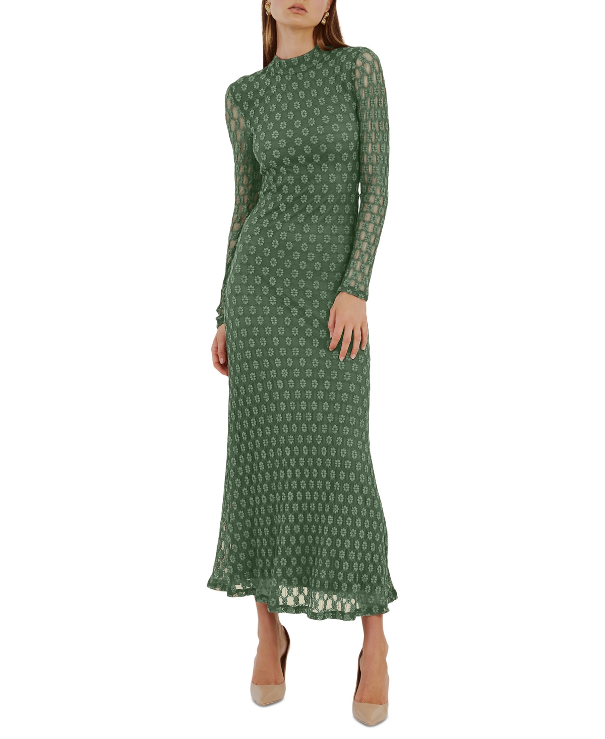 Click here for Bardot Womens Ola High-Neck Long-Sleeve Floral-Lac... prices