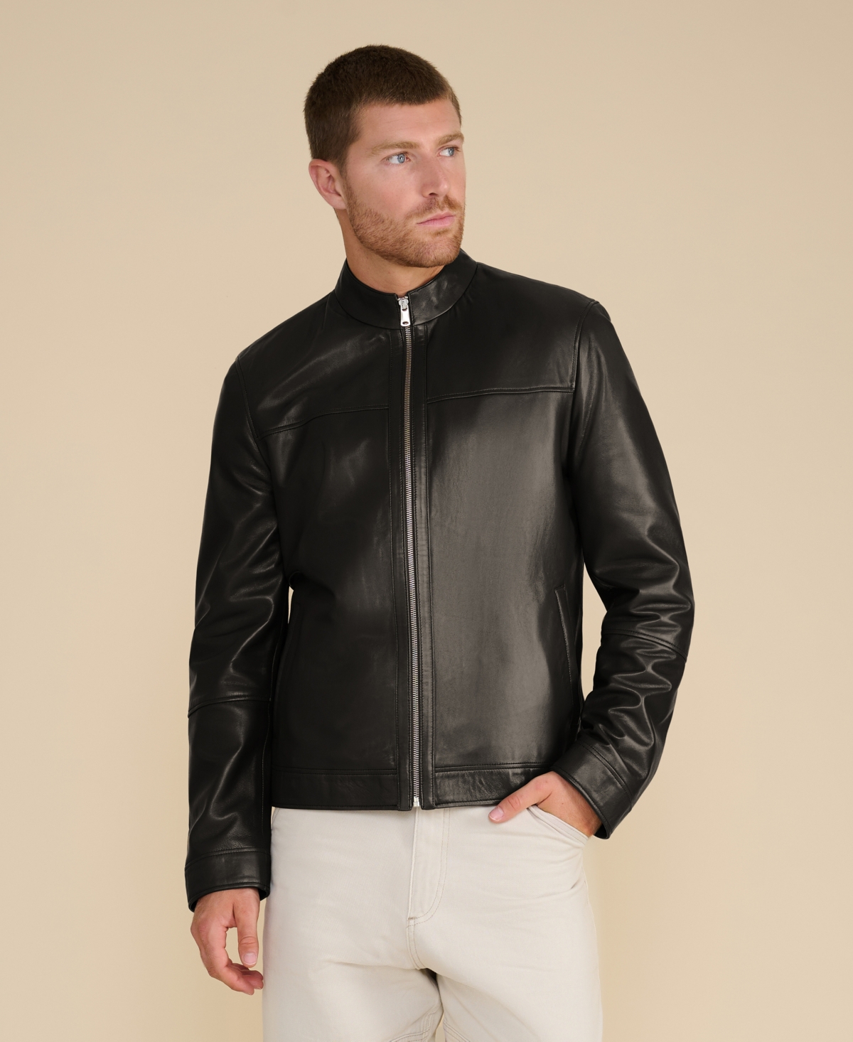 Click here for Furniq Uk Mens Leather Racer Jacket  Created for M... prices