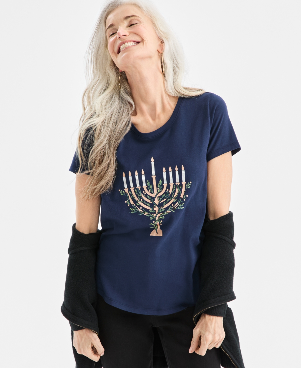 Click here for Style & Co Petite Holiday Tree Printed Scoop Neck... prices