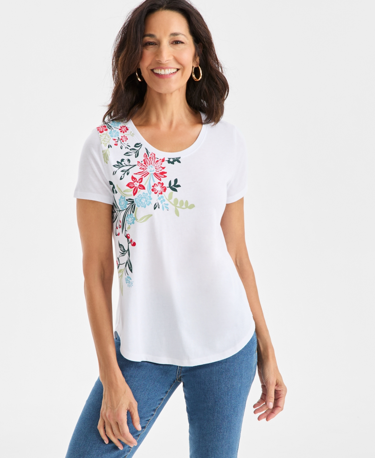 Click here for Style & Co Petite Holiday Tree Printed Scoop Neck... prices