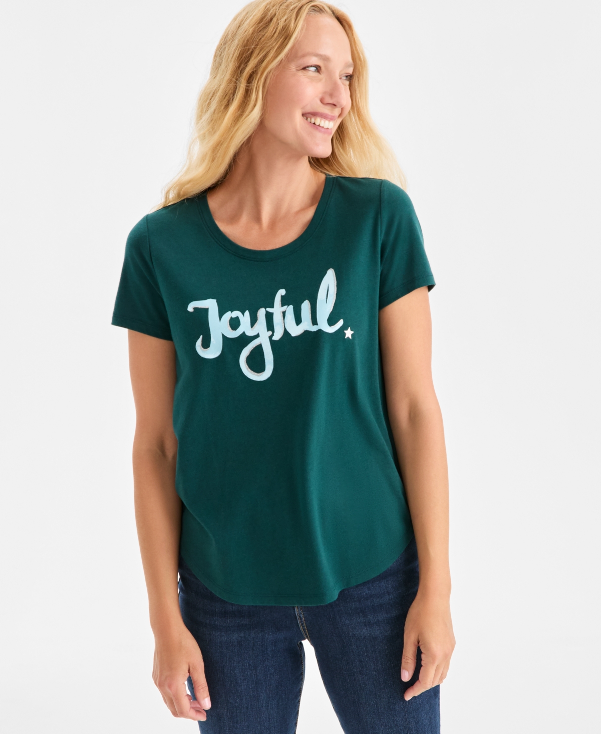 Click here for Style & Co Petite Holiday Tree Printed Scoop Neck... prices