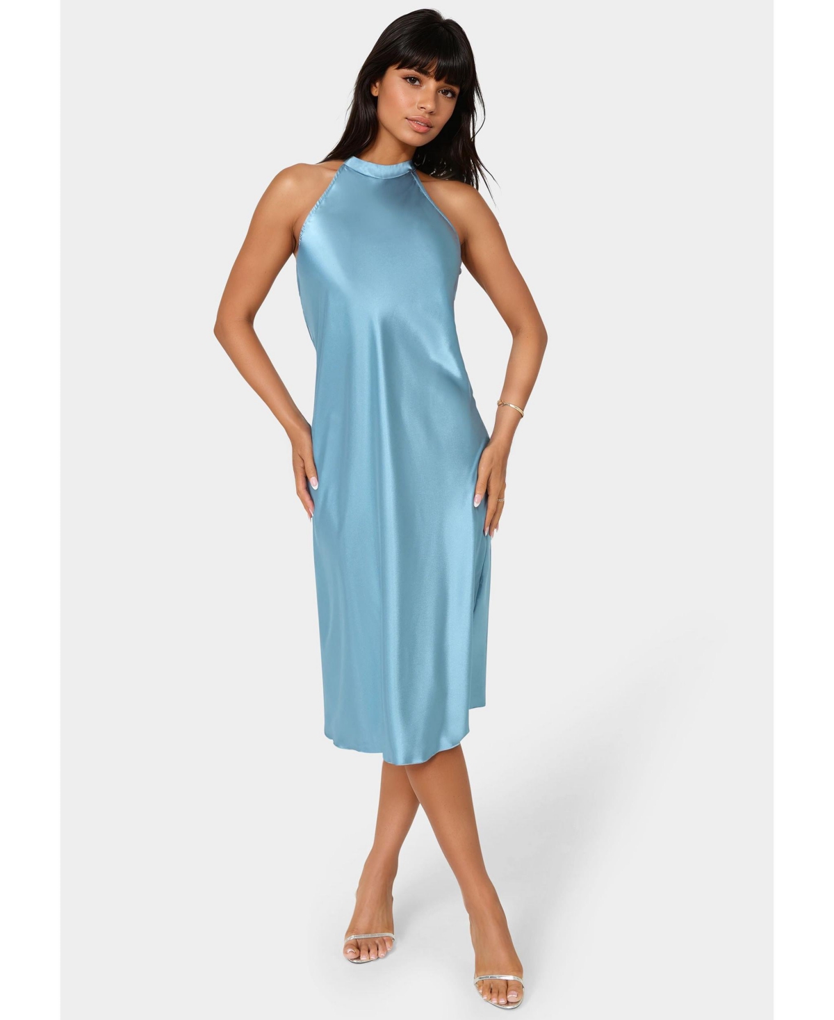 Click here for Bebe Womens Satin Halter Dress - Navy prices