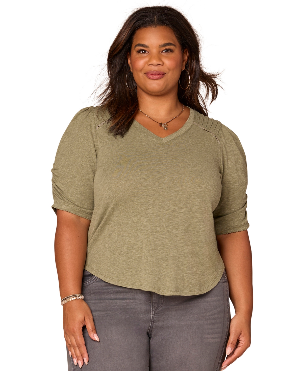 Click here for Democracy Plus Size Puff-Sleeve V-Neck Top - Heath... prices