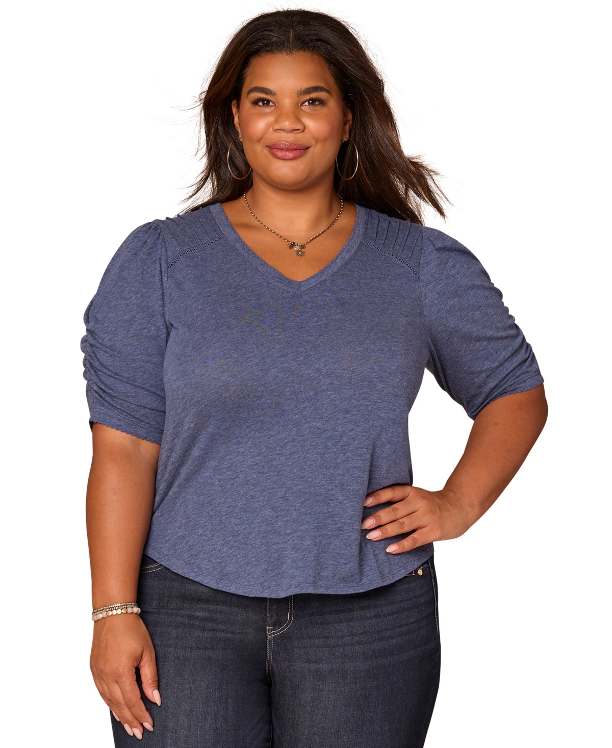 Click here for Democracy Plus Size Puff-Sleeve V-Neck Top - Hnav... prices