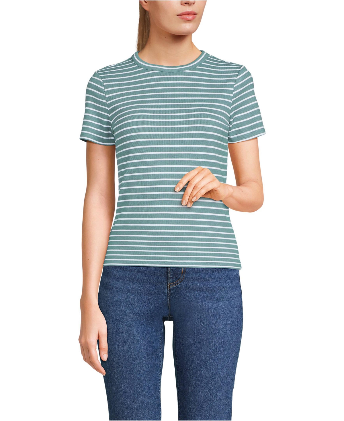 Click here for Lands End Womens Drapey Rib Fitted Short Sleeve T-... prices