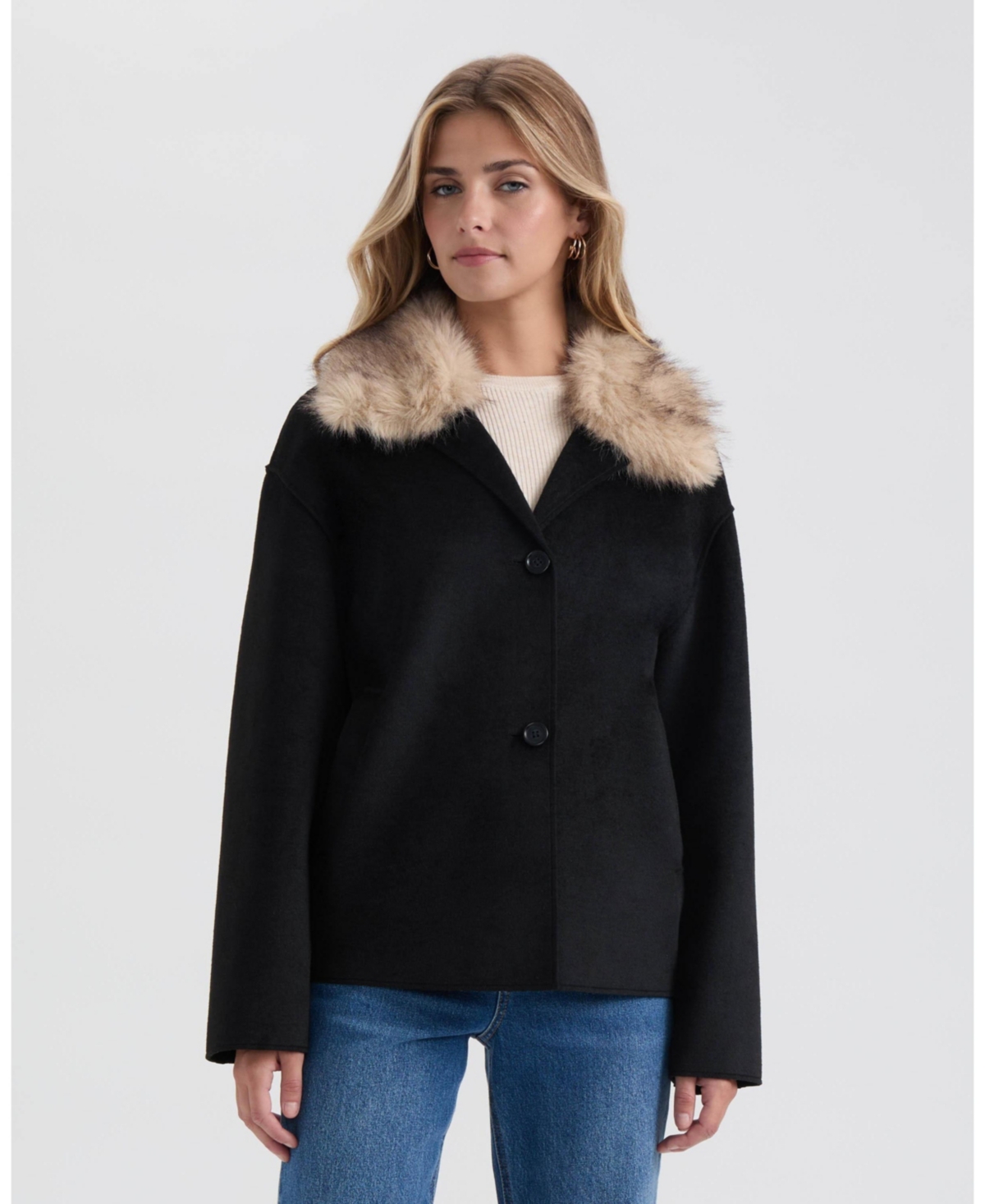 Click here for Ellen Tracy Womens Short Faux Wool Jacket with Det... prices