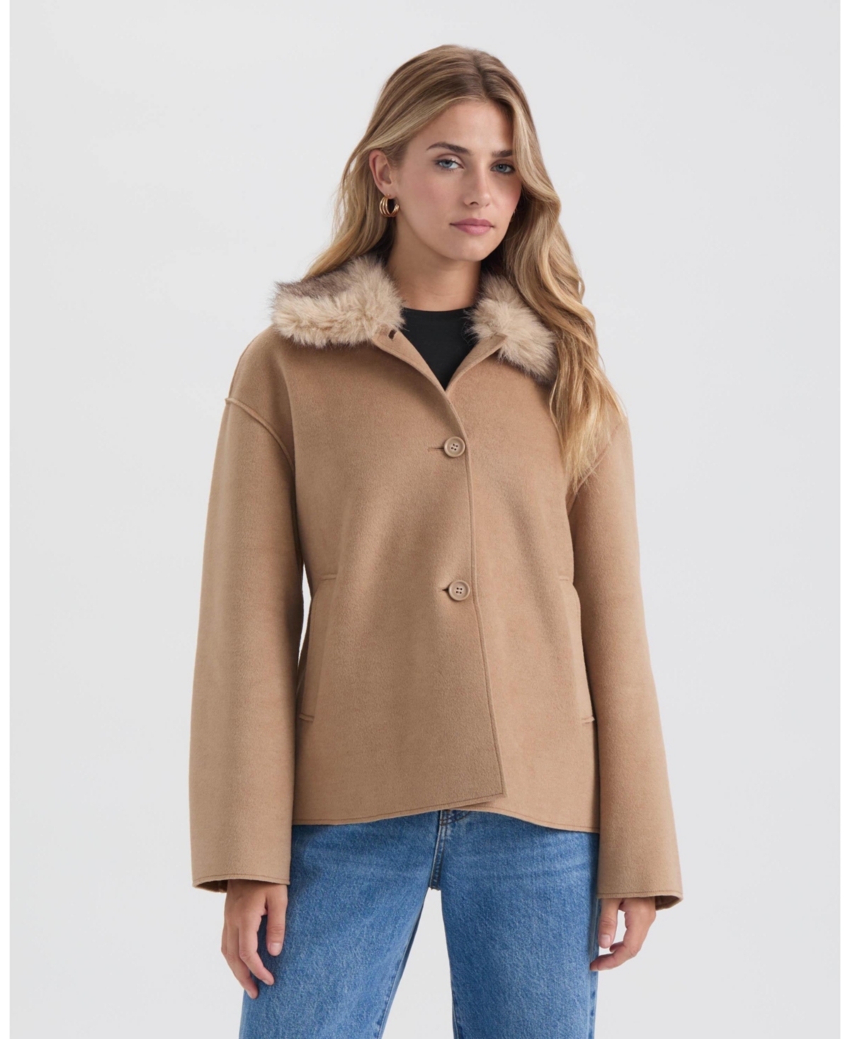Click here for Ellen Tracy Womens Short Faux Wool Jacket with Det... prices