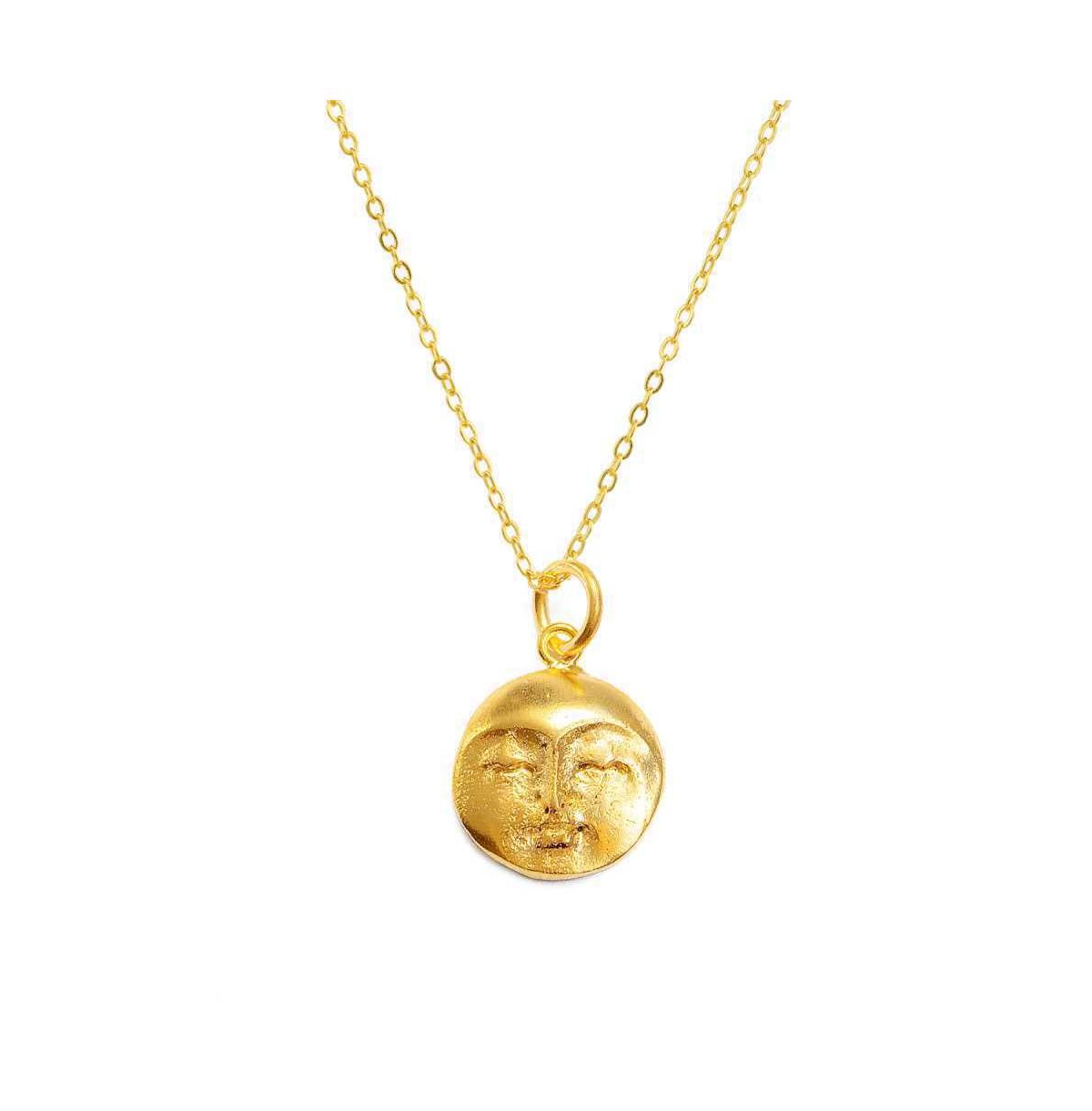 Ottoman Hands Moon Face Pendant Necklace - Gold