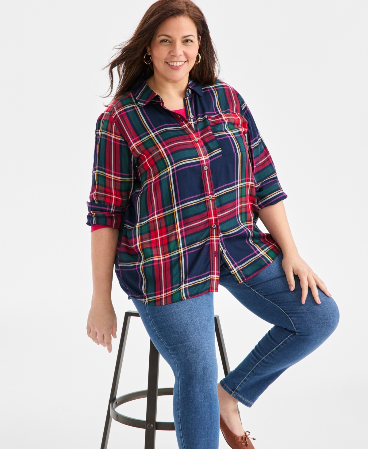 Click here for Style & Co Plus Size Sarah Plaid Perfect Shirt  Ma... prices