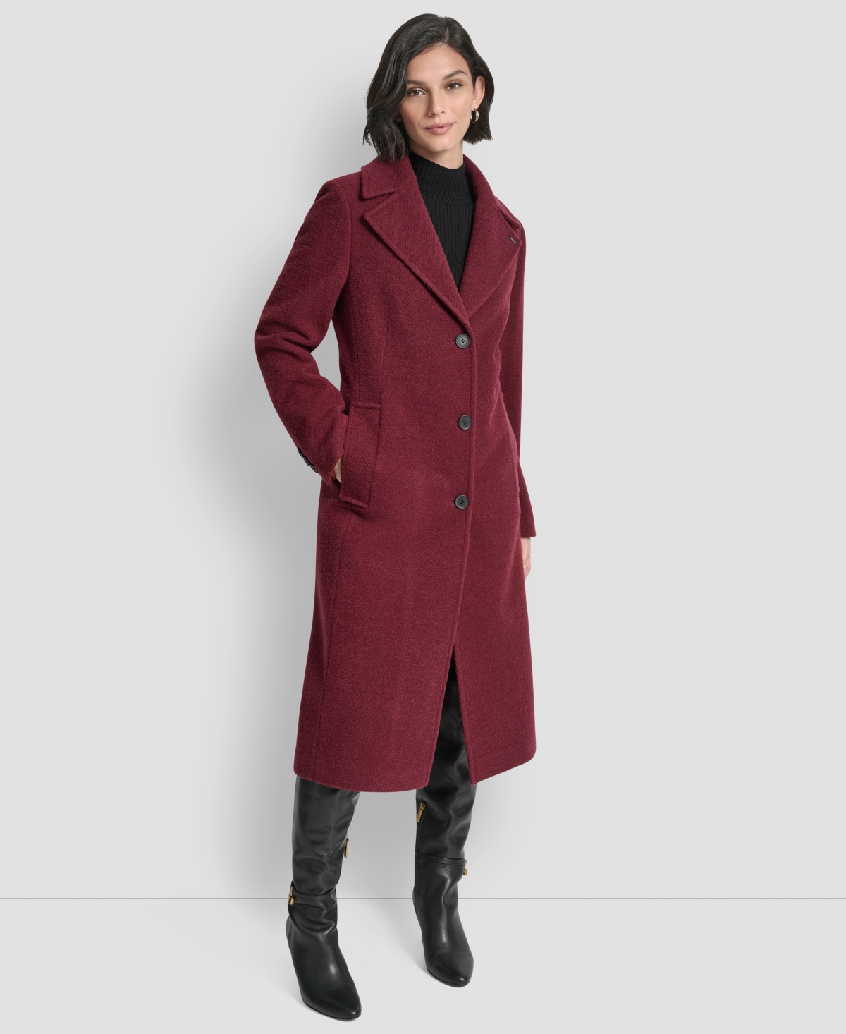 Click here for Dkny Womens Maxi Boucle Notch Collar Coat - Bordea... prices