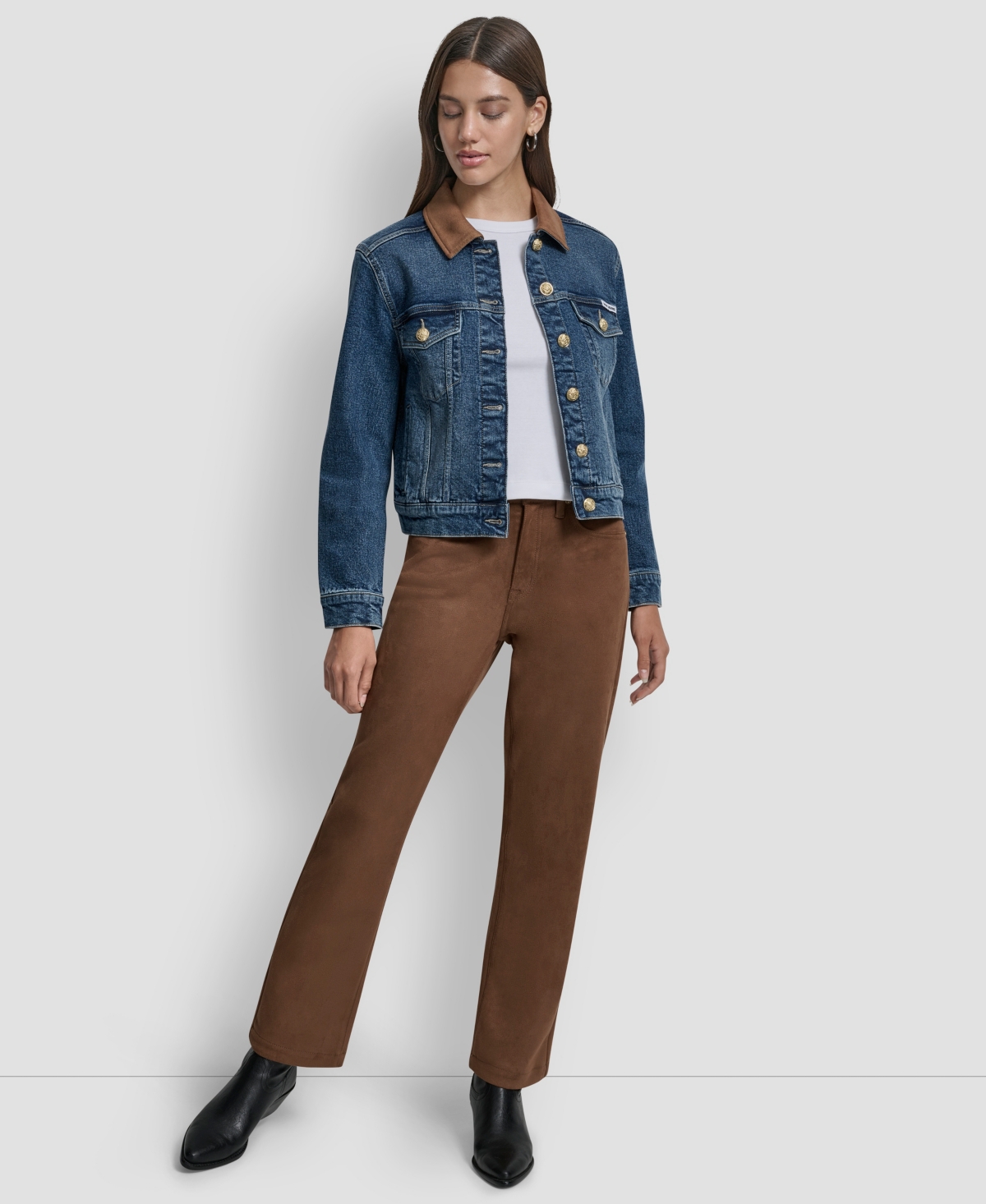 Click here for Dkny Jeans Womens Collared Trucker Jacket - Cobble... prices
