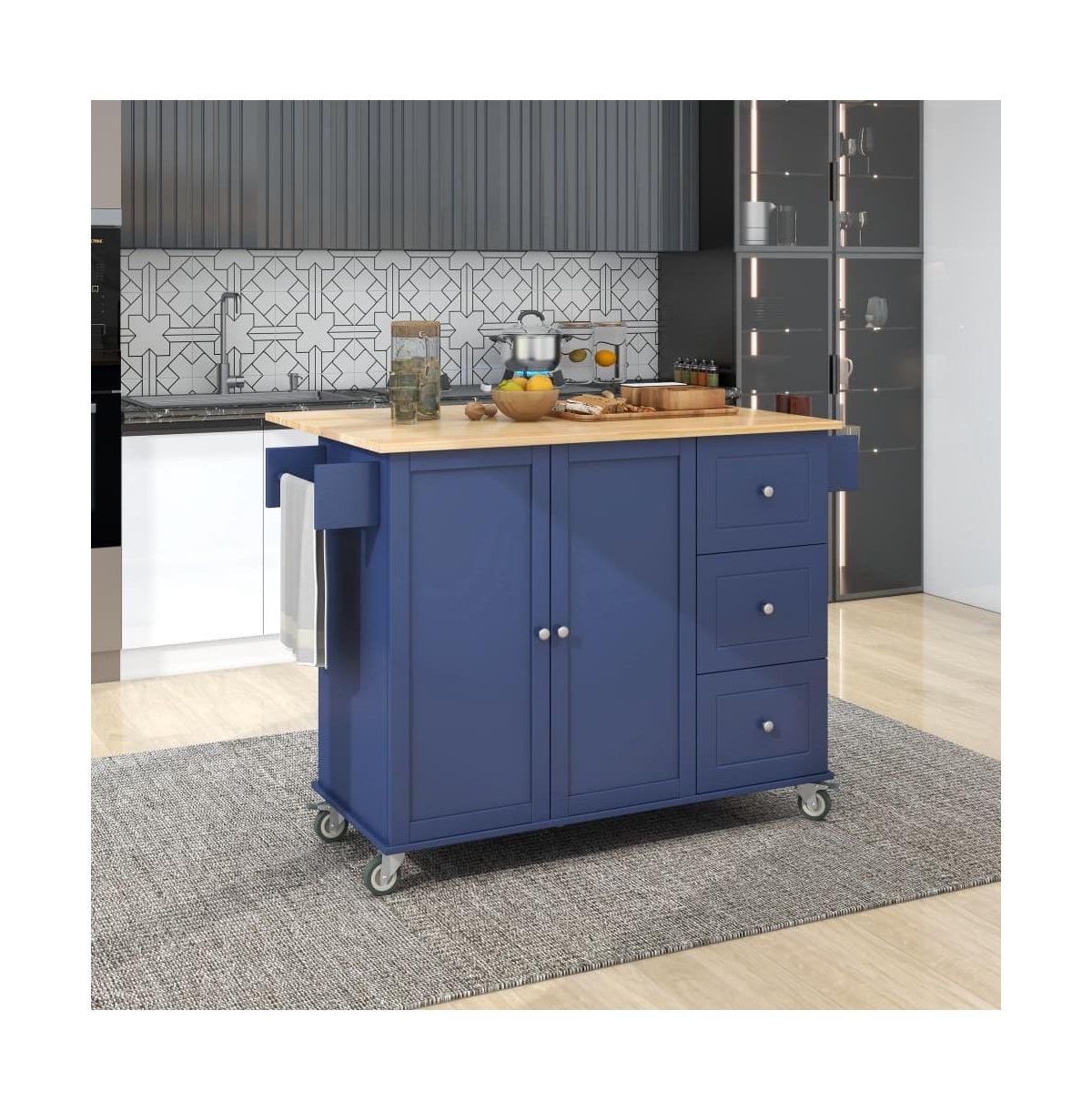 Click here for 52.7 Rolling Kitchen Island with Drop Leaf  Solid... prices