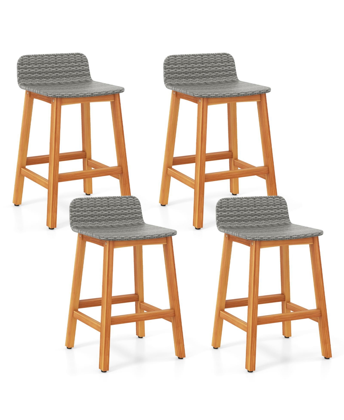 Click here for Gymax Solid Acacia Wood Bar Stools Set of 4 Rattan... prices