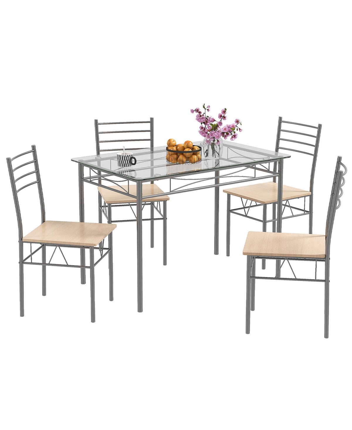 Click here for Costway 5 Piece Dining Set Table and 4 Chairs Glas... prices
