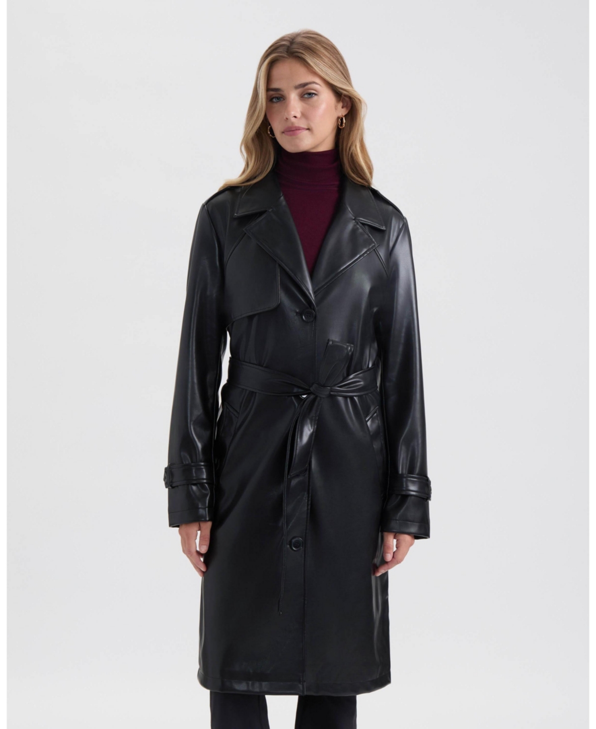 Click here for Ellen Tracy Womens Faux Leather Trench - Black prices